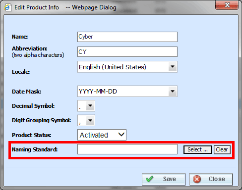 Applying Naming Standards to a Product